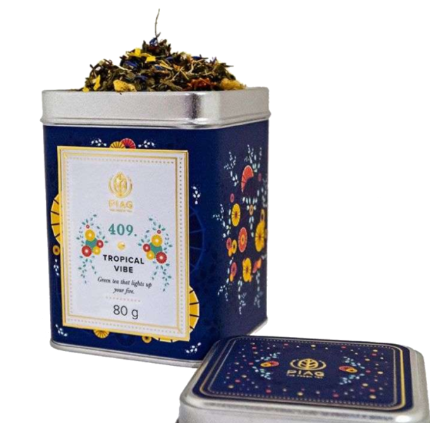 Piag Tea Tropical Vibe N°409 herbata zielona 80 g + puszka - Kultura Smaku